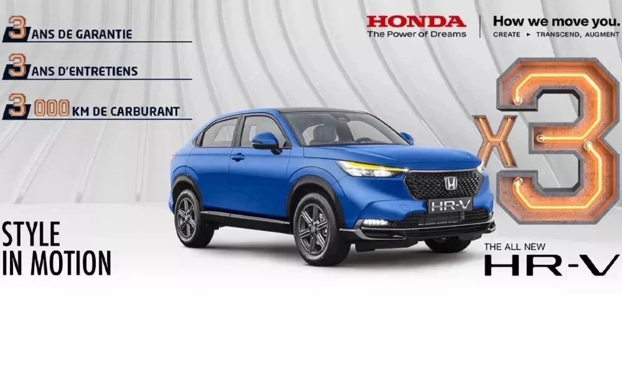 Offre Honda HR-V X3 - 3 ans de garantie, 3 ans d'entretiens, 3000 Km de ...